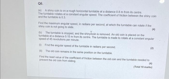 Solved (a) A shiny coin is on a rough horizontal turntable | Chegg.com