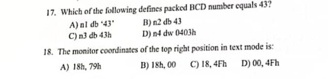 Solved Which of the following defines packed BCD number | Chegg.com