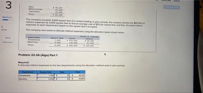 Solved Part 1 of 2 Problem 22-2A (Algo) Allocation of | Chegg.com