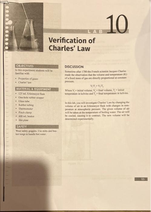 Solved 10. LAB Verification of Charles' Law OBJECTIVES In | Chegg.com