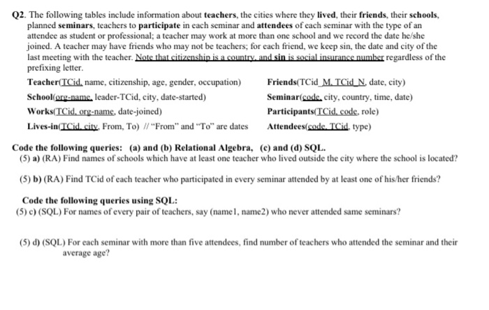 Q2. The following tables include information about | Chegg.com