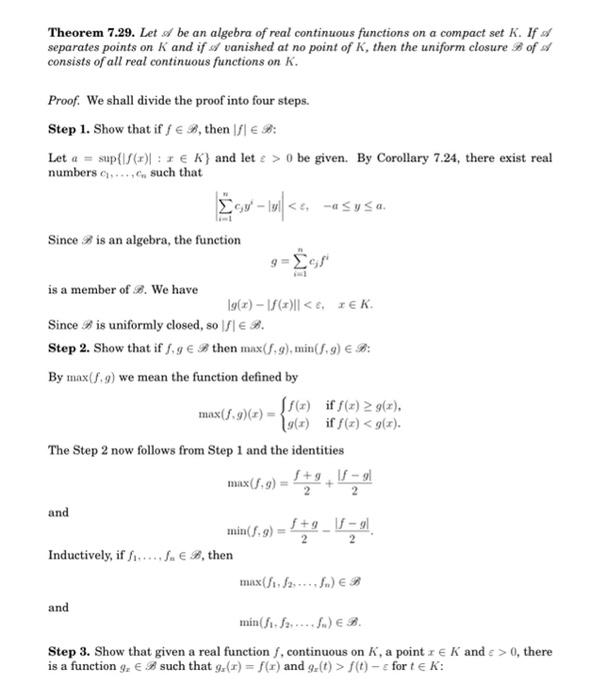 a Theorem 7.29. Let be an algebra of real continuous | Chegg.com