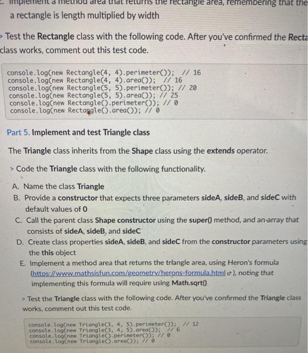 Solved Part 5. Implement and test Rectangle class The | Chegg.com