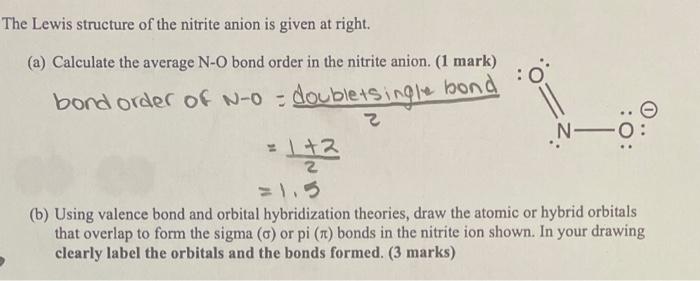 Solved The Lewis structure of the nitrite anion is given at | Chegg.com