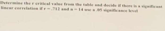Solved Determine the r critical value from the table and | Chegg.com