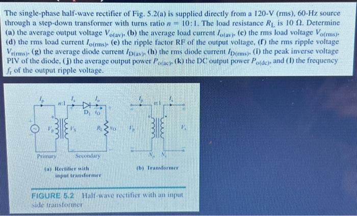 Solved The single-phase half-wave rectifier of Fig. 5.2(a) | Chegg.com
