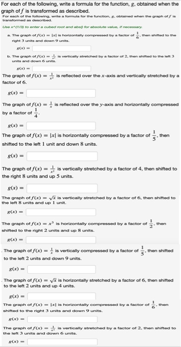 Solved For each of the following, write a formula for the | Chegg.com