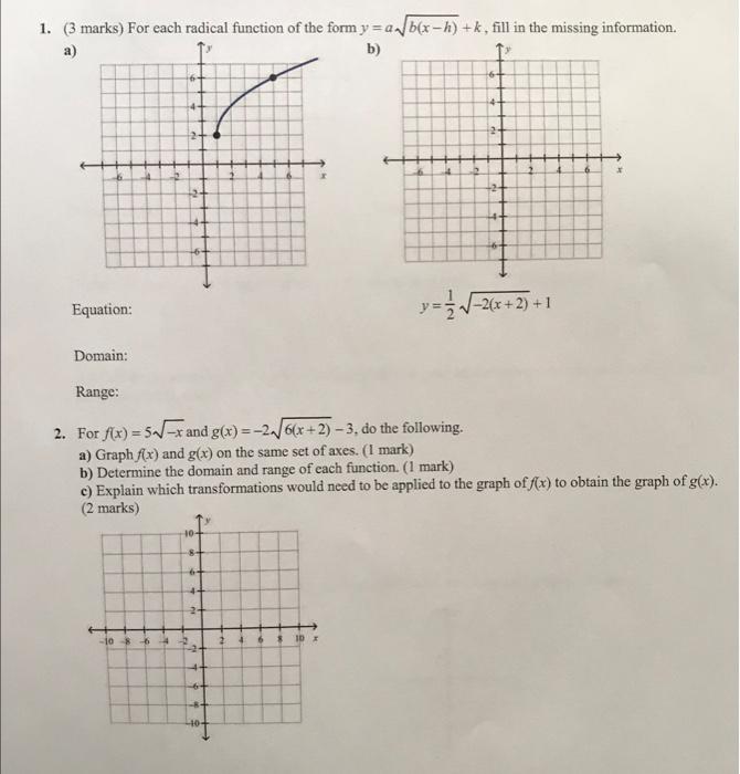 Solved 1. (3 marks) For each radical function of the form | Chegg.com