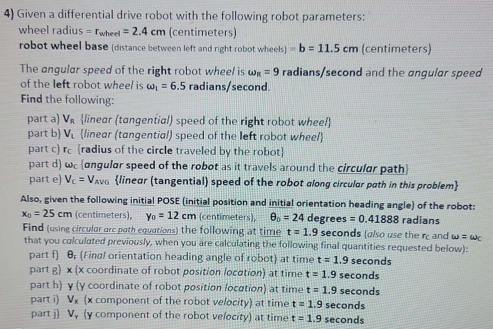 4) Given a differential drive robot with the | Chegg.com