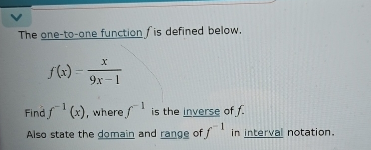 Solved The one-to-one function f ﻿is defined | Chegg.com