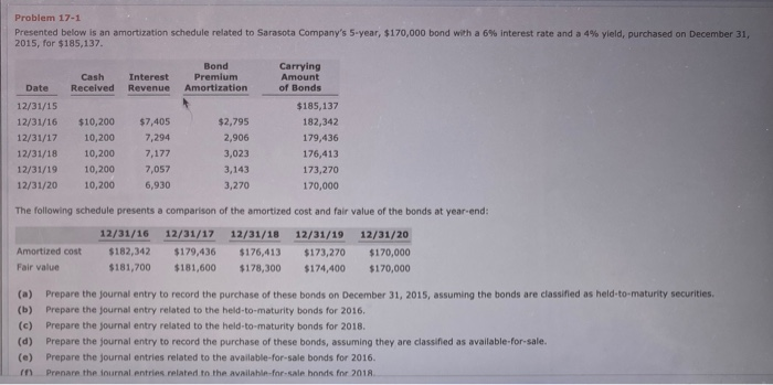 Solved Problem 17-1 Presented below is an amortization | Chegg.com