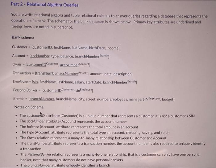 Solved Part 2 - Relational Algebra Queries You are write | Chegg.com