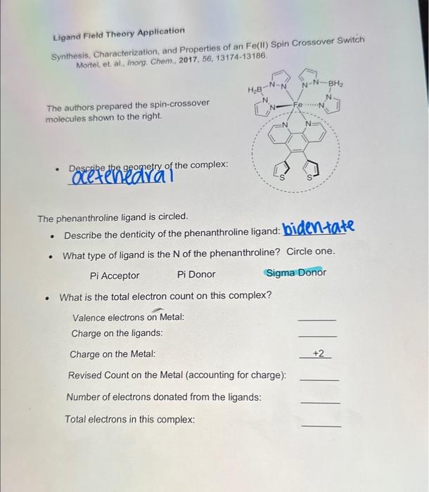 Ligand Field Theory Application Synthesis, | Chegg.com