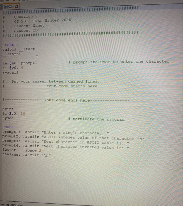 Solved 02. [5 marks) Write a MIPS Assembly program that does | Chegg.com