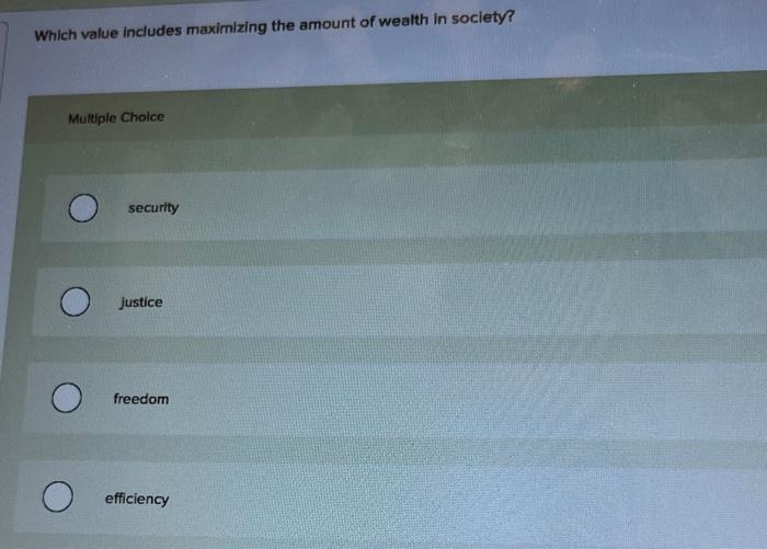 Solved Which value includes maximizing the amount of wealth | Chegg.com