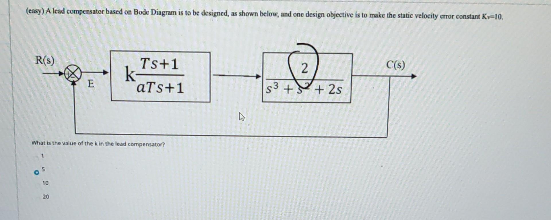 Solved (easy) A lead compensator based on Bode Diagram is to | Chegg.com
