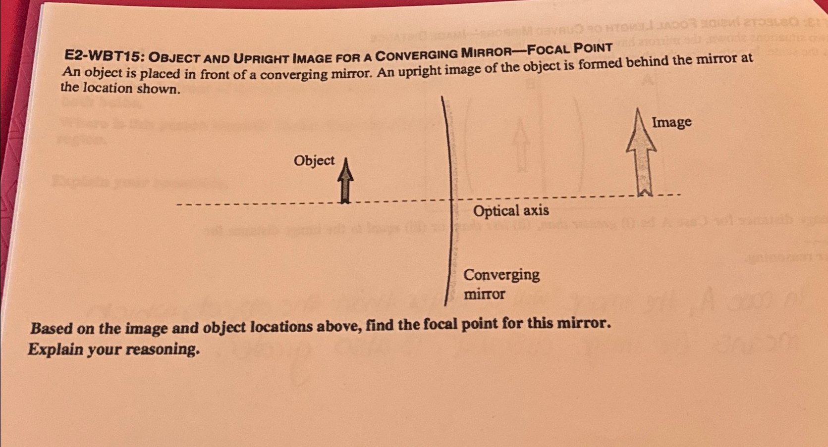 E2-WBT15: OBJECT AND UPRIGHT IMAGE FOR A CONVERGING | Chegg.com