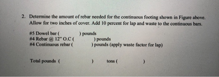 Solved 2. Determine the amount of rebar needed for the | Chegg.com