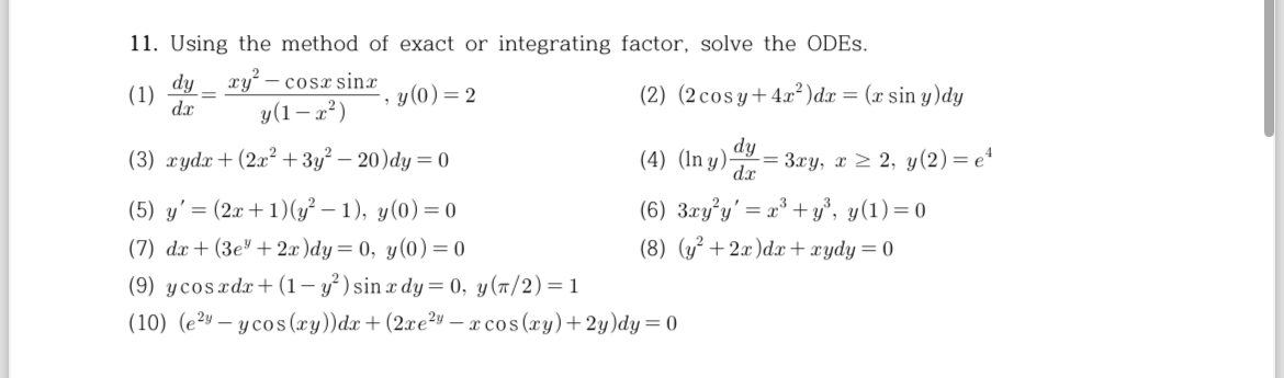 Solved Using the method of exact or integrating factor, | Chegg.com
