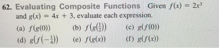Solved 62. Evaluating Composite Functions Given f(x) = 2x3 | Chegg.com