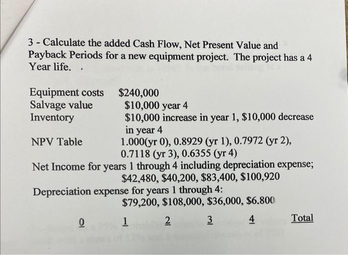 Solved 3 - Calculate the added Cash Flow, Net Present Value | Chegg.com