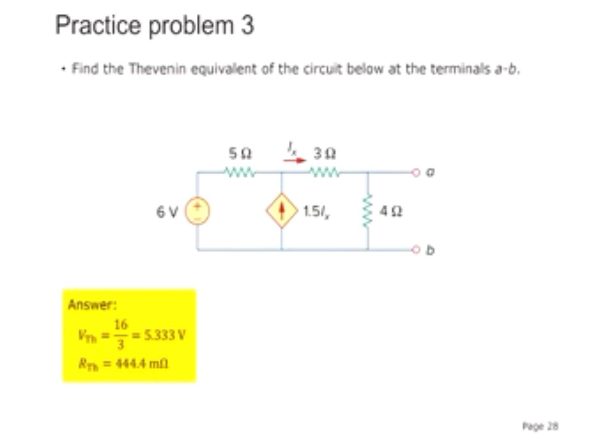 Solved Practice Problem 3find The Thevenin Equivalent Of The 6414
