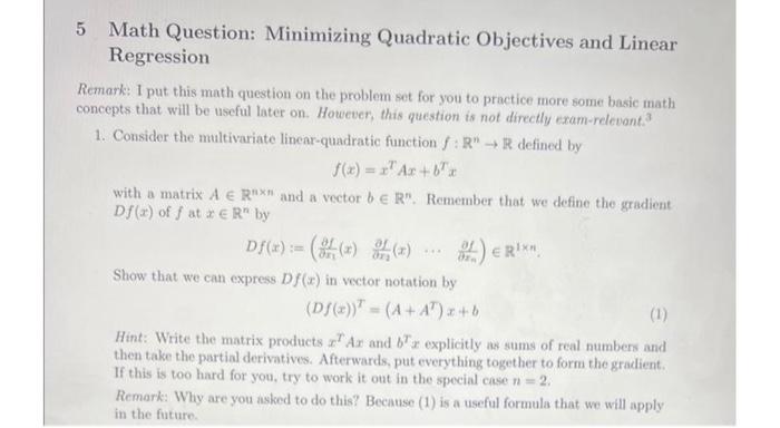 5 Math Question: Minimizing Quadratic Objectives and | Chegg.com
