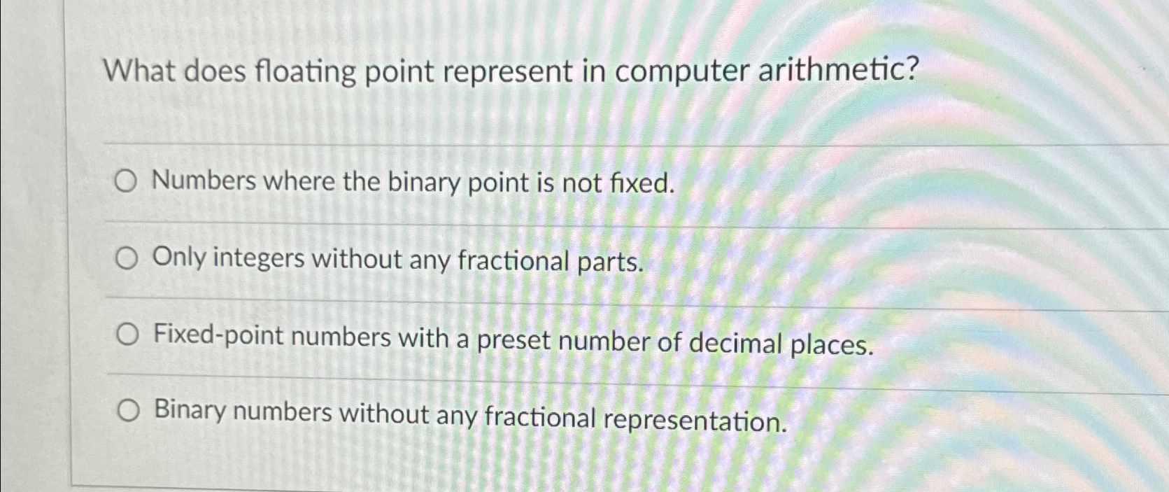 Solved What does floating point represent in computer | Chegg.com