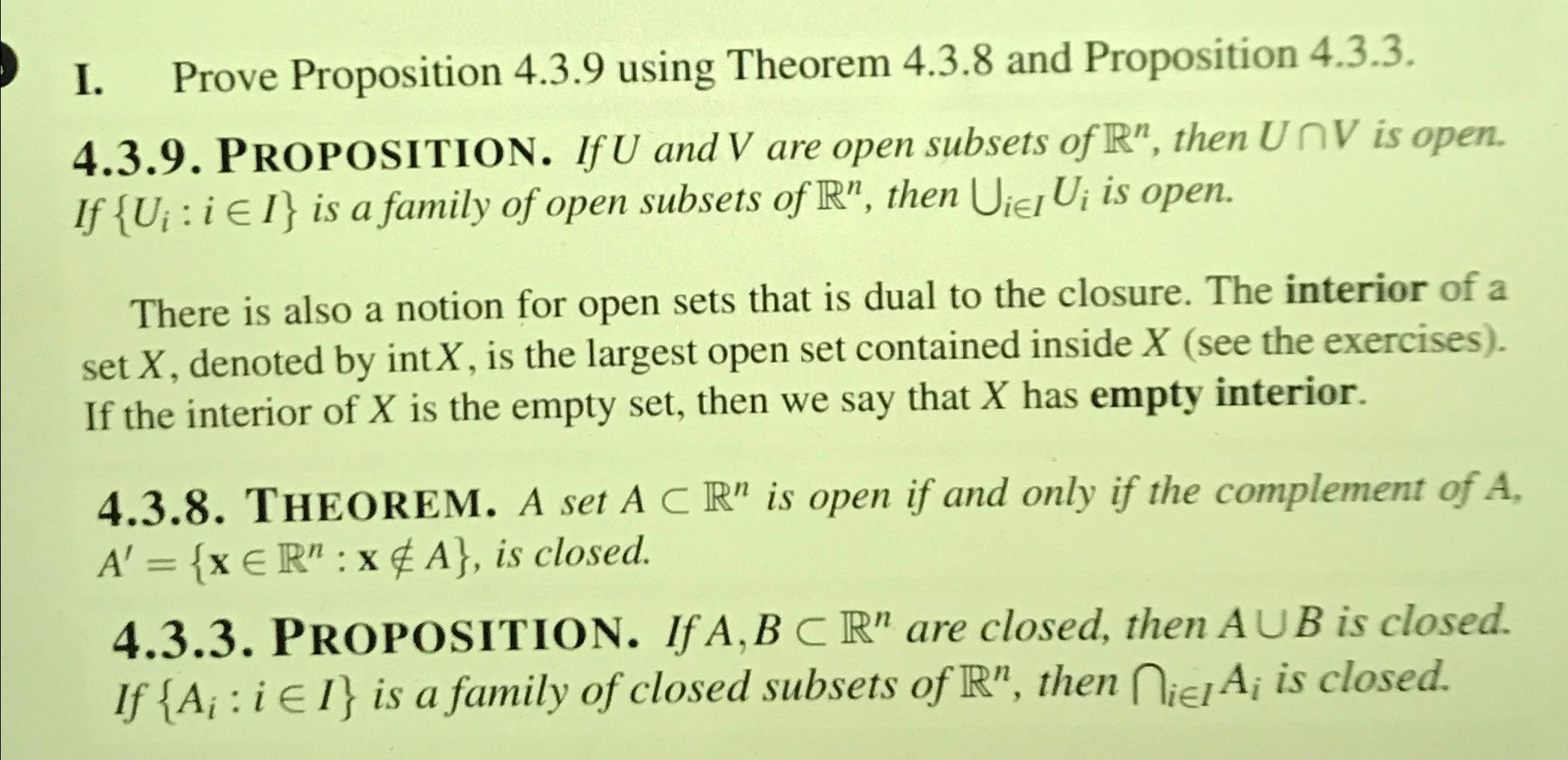 Solved I. Prove Proposition 4.3.9 ﻿using Theorem 4.3.8 ﻿and | Chegg.com