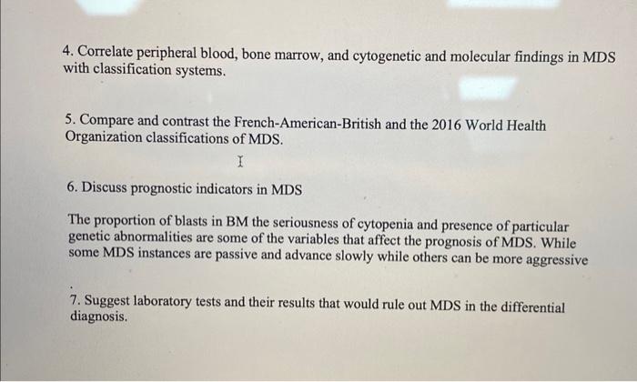 Solved 4. Correlate peripheral blood, bone marrow, and | Chegg.com