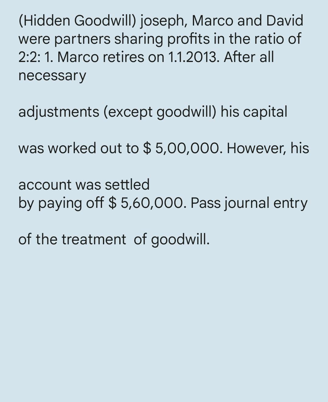 Solved (Hidden Goodwill) joseph, Marco and David were | Chegg.com