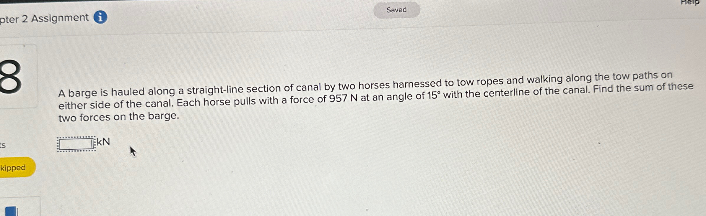 Solved pter 2 ﻿Assignment (iA barge is hauled along a | Chegg.com