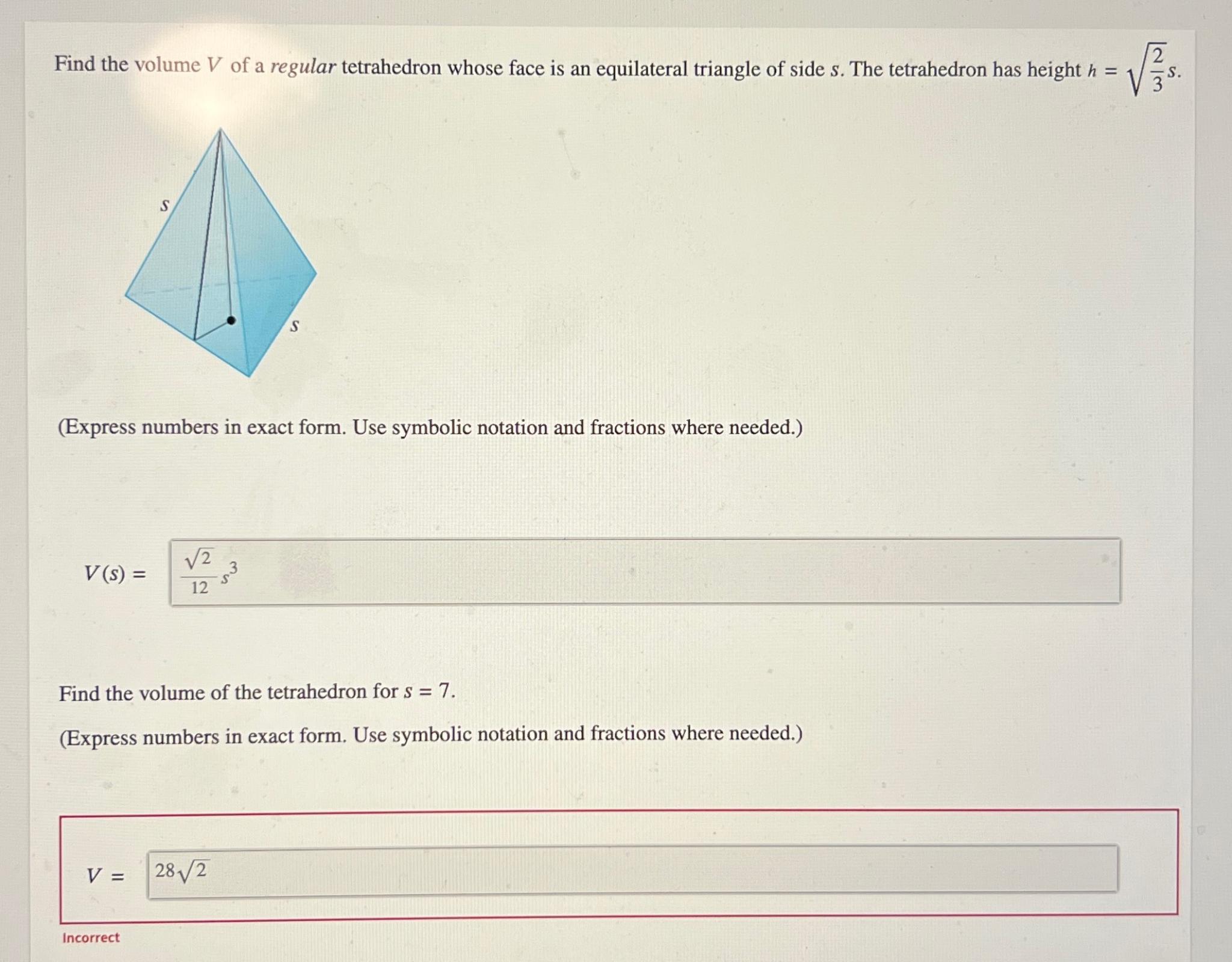 Solved Find the volume V ﻿of a regular tetrahedron whose | Chegg.com