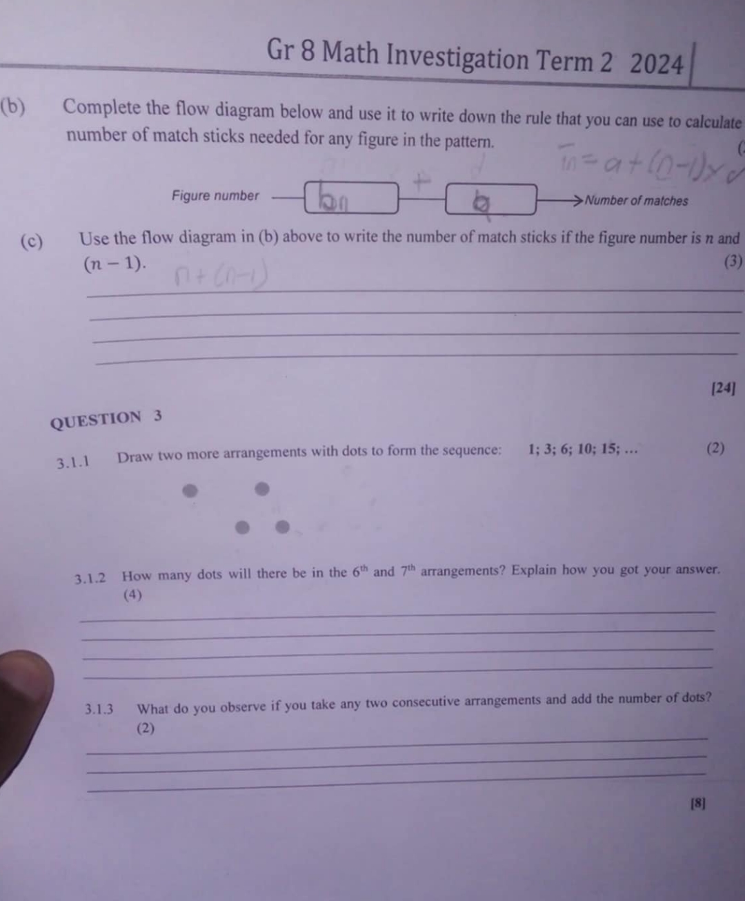 Solved Gr 8 ﻿Math Investigation Term 22024(b) ﻿Complete the | Chegg.com