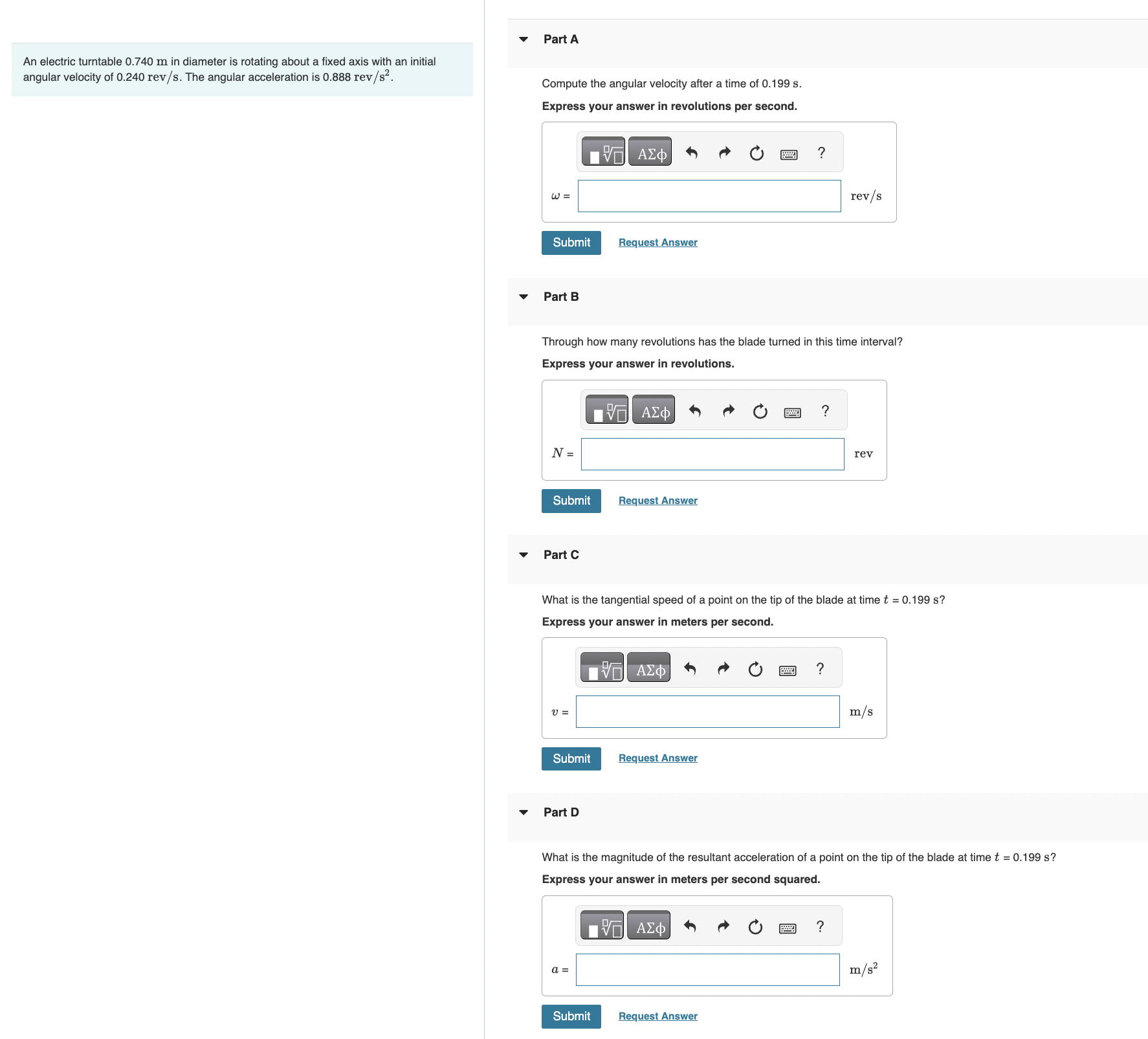 Solved Part AAn electric turntable 0.740m ﻿in diameter is | Chegg.com