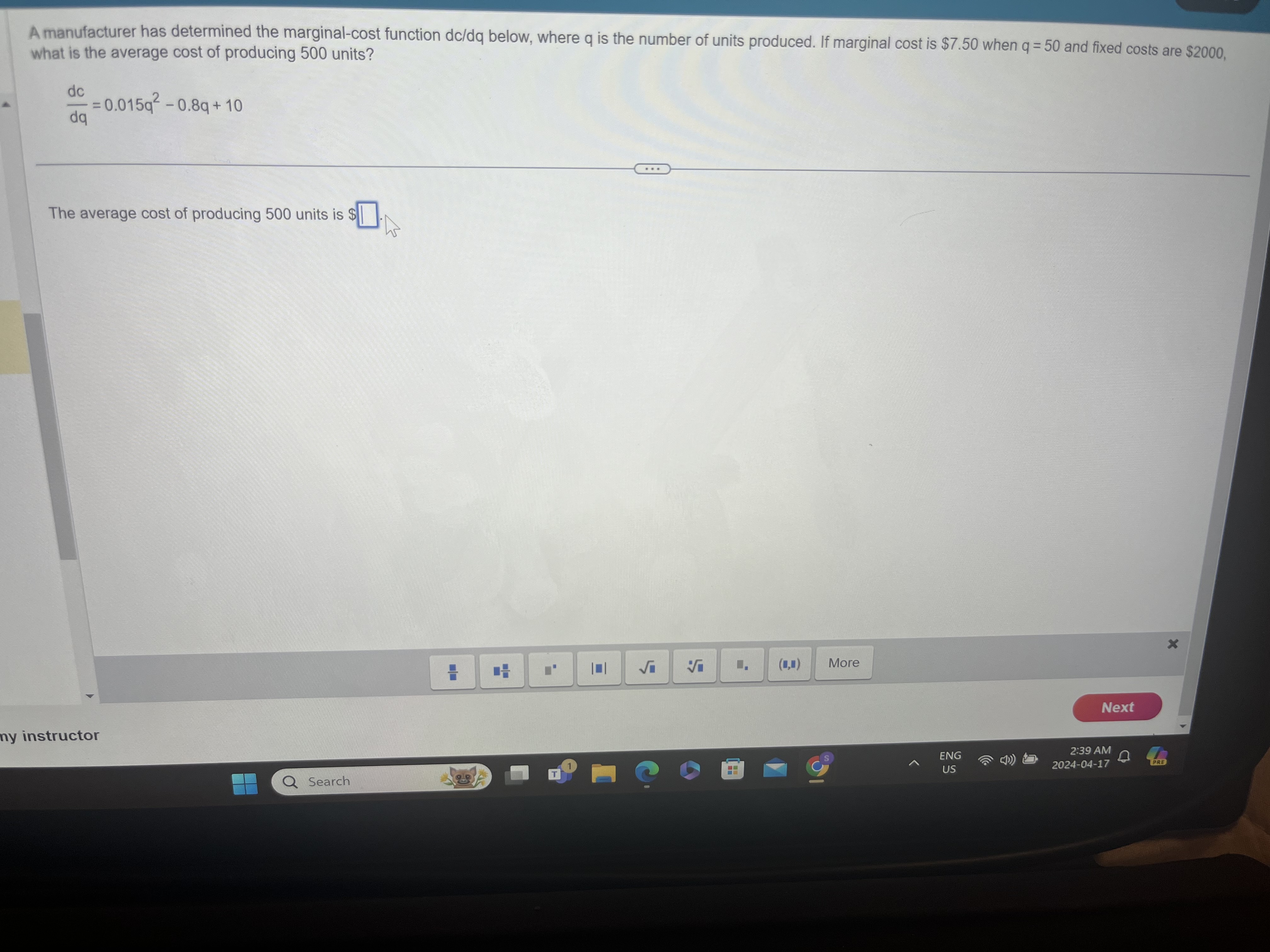 Solved A manufacturer has determined the marginal-cost | Chegg.com