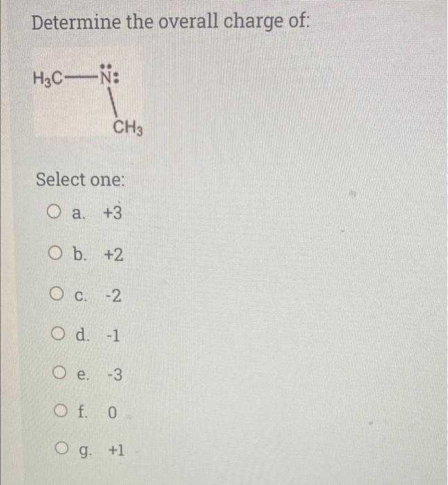 Solved Determine the overall charge of: H3C-N: CH3 Select | Chegg.com