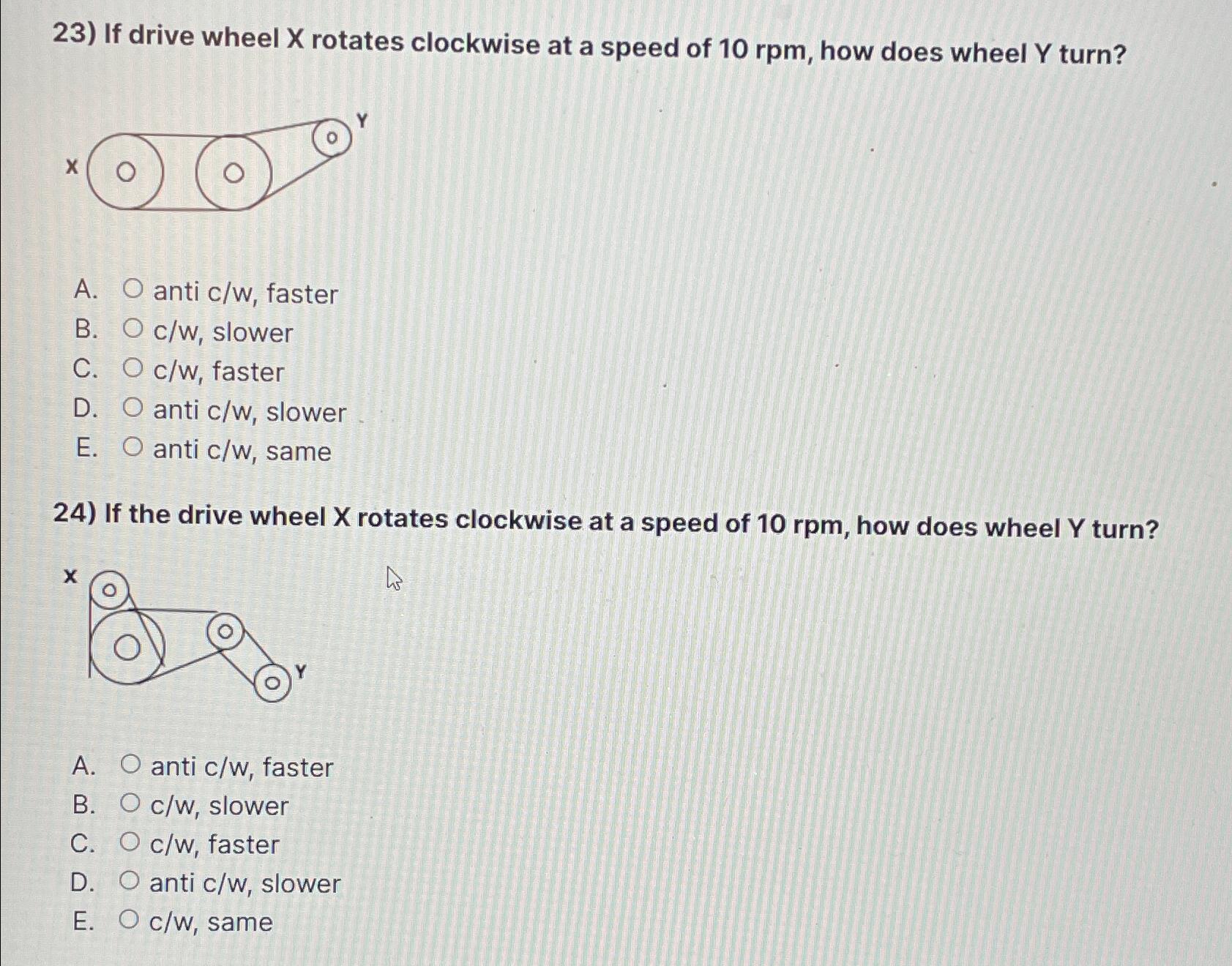 Solved If drive wheel x ﻿rotates clockwise at a speed of | Chegg.com