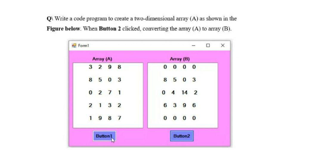 Solved QI Write a code program to create a two-dimensional | Chegg.com
