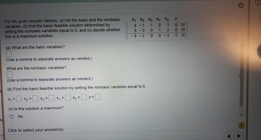 Solved For the given simplex tableau, (a) list the basic and | Chegg.com