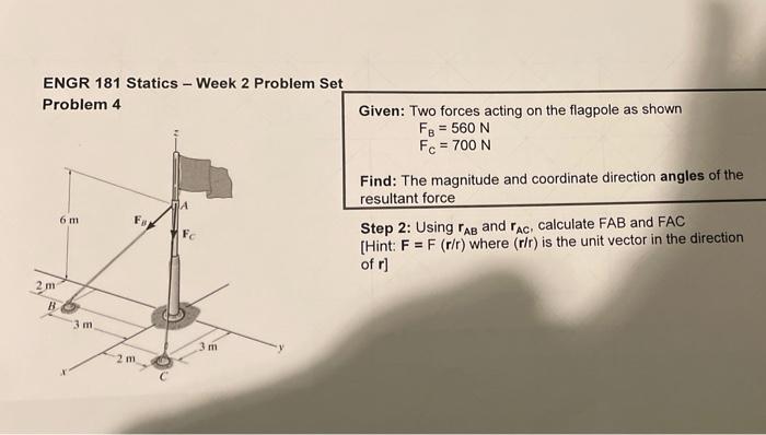 Solved ENGR 181 Statics - Week 2 Problem Set Problem 4 | Chegg.com