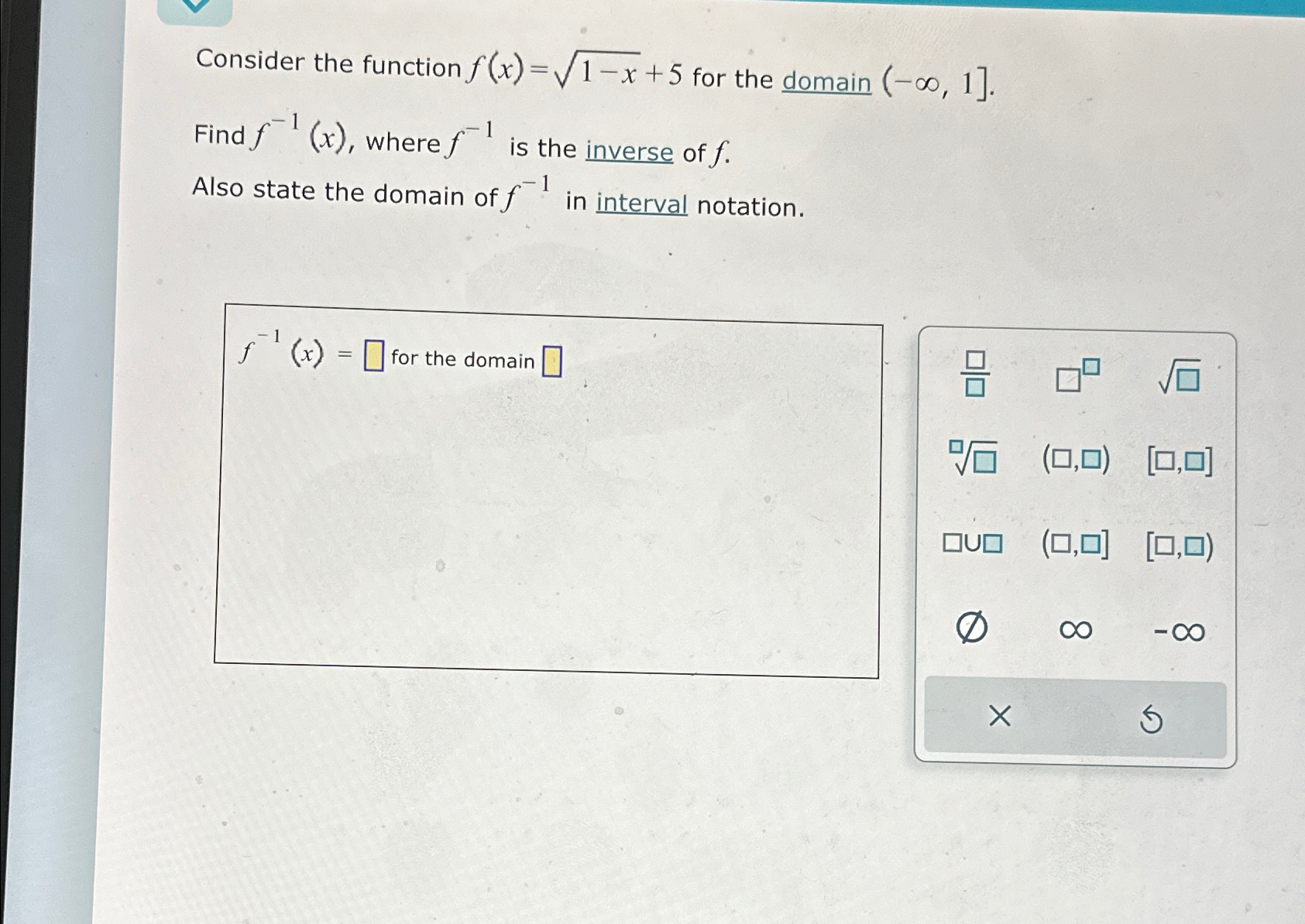 Solved Consider the function f(x)=1-x2+5 ﻿for the domain | Chegg.com