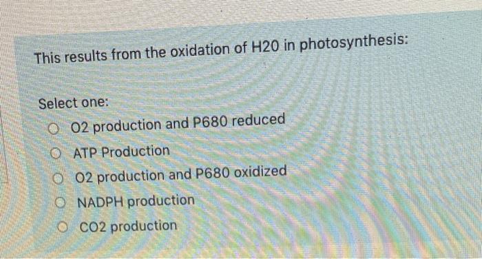Solved This results from the oxidation of H20 in | Chegg.com