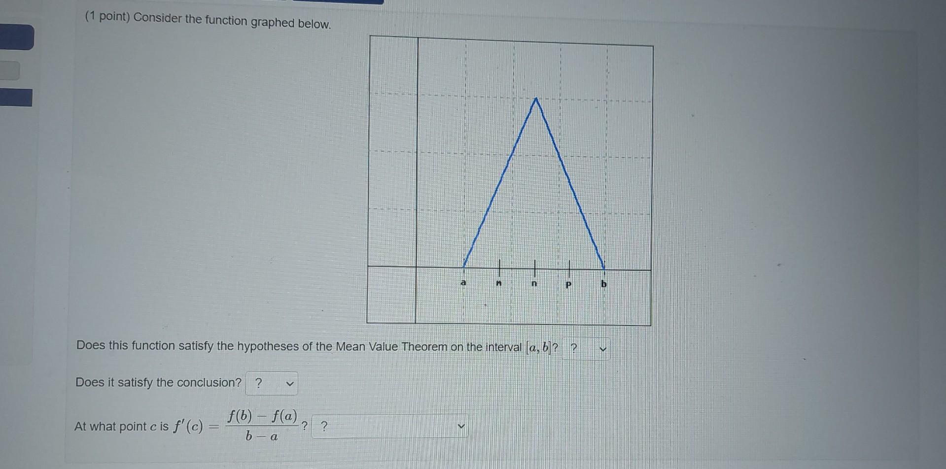 Solved ( 1 point) Consider the function graphed below. Does | Chegg.com