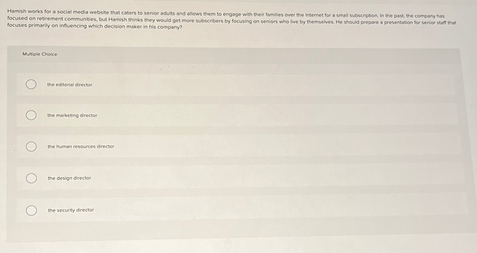 Solved Hamish works for a social media website that caters | Chegg.com