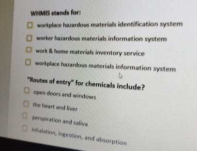 Solved WHMIS stands for:workplace hazardous materials | Chegg.com