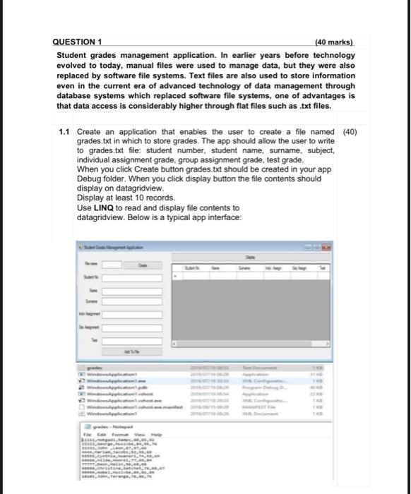 Solved QUESTION 1 (40 marks) Student grades management | Chegg.com