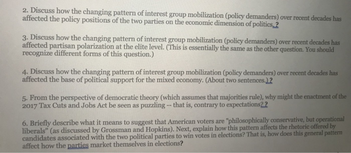 2. Discuss how the changing pattern of interest group | Chegg.com