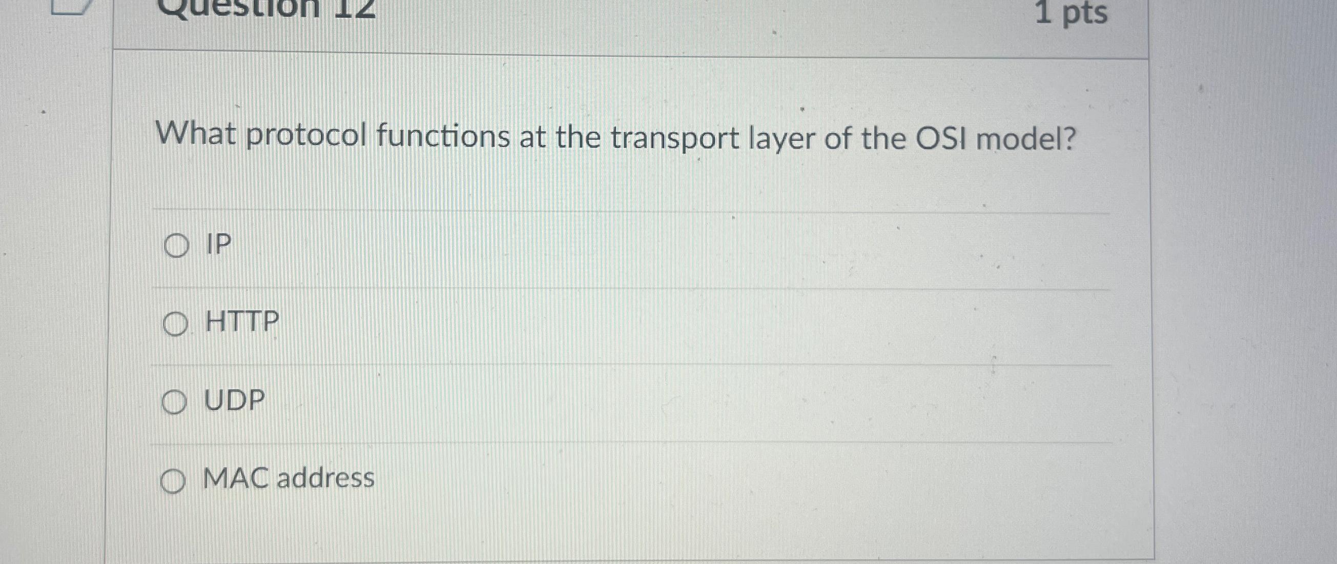 Solved What protocol functions at the transport layer of the | Chegg.com