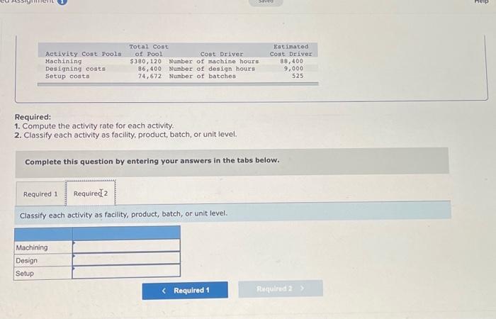 Solved Required: 1. Compute the activity rate for each | Chegg.com